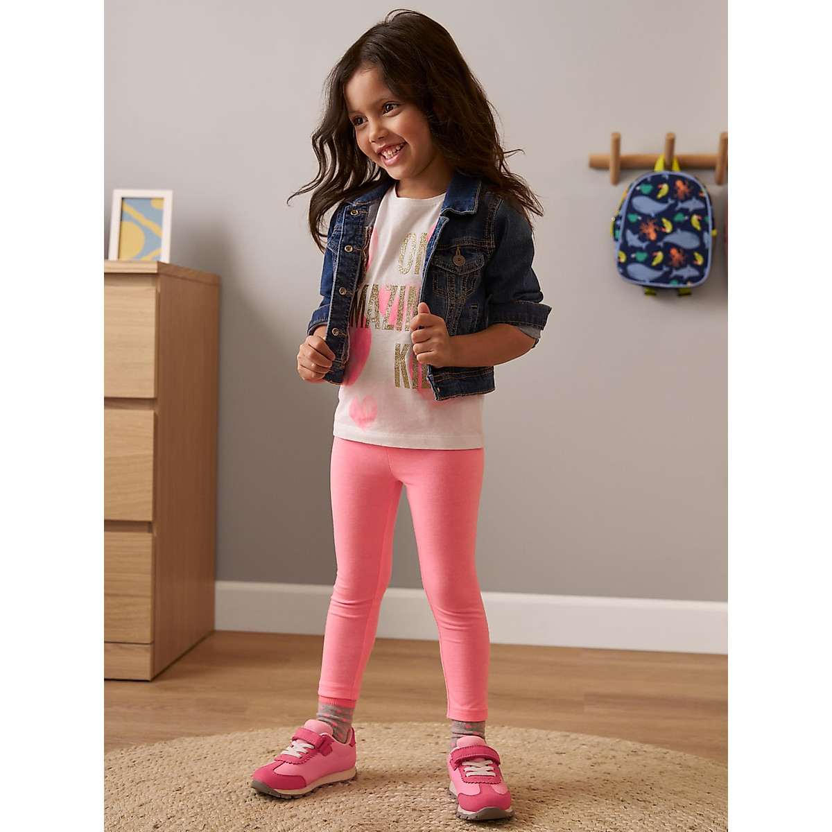 Simple Joys by Carter's Girls' 3-Pack Leggings, Navy/Pink/Denim, 3T