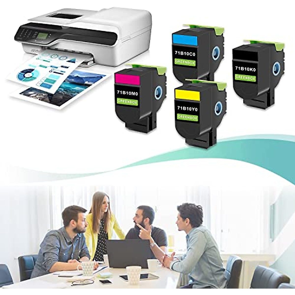 GREENBOX Remanufactured Toner Cartridge Replacement for Lexmark 71B0010 71B10K0 71B10C0 71B10M0 71B10Y0 3,000 Pages High Yield for Lexmark CS317 CS417 CS317dn CX317dn CS417dn CX417de CX317 (4 Packs)