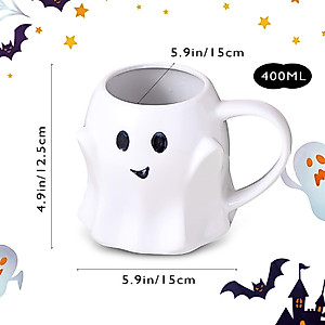 FANFX 13oz Halloween Ghost Mug, Ceramic Halloween White Ghost Pattern Mug. Coffee Mugs Halloween Birthday Tabletop Drinks Adult Gifts Children Gifts Women Gifts