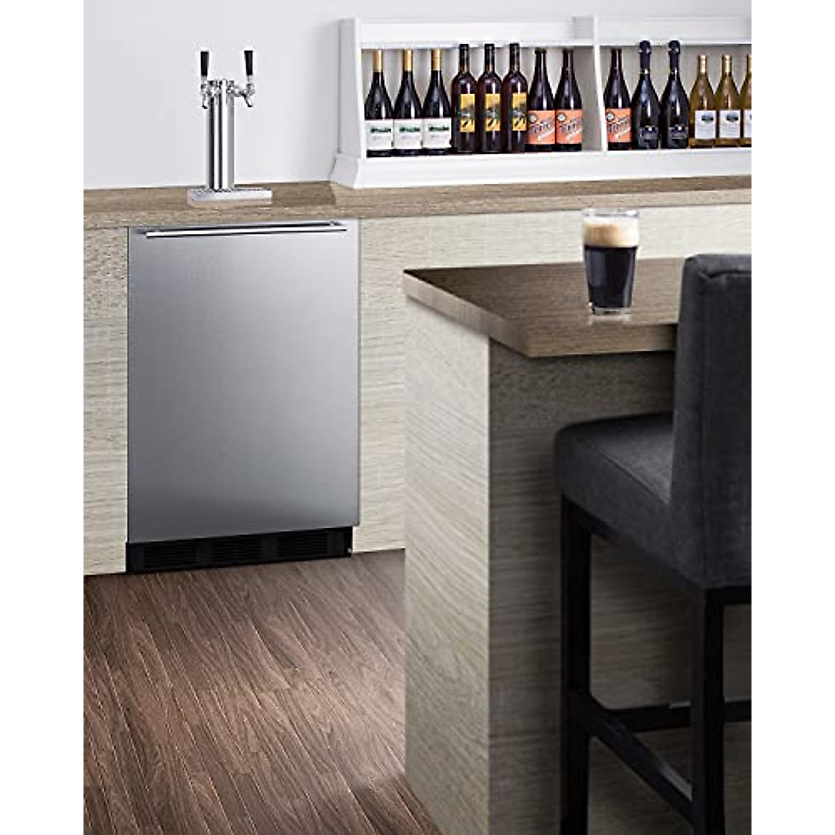 Summit Appliance SBC58BLBIADAIF 24" Wide Built-In Kegerator; ADA Compliant; Panel-ready Door (Panel Not included); 5.5 cu.ft Capacity; Automatic Defrost; Dual Tap System; Adjustable Thermostat