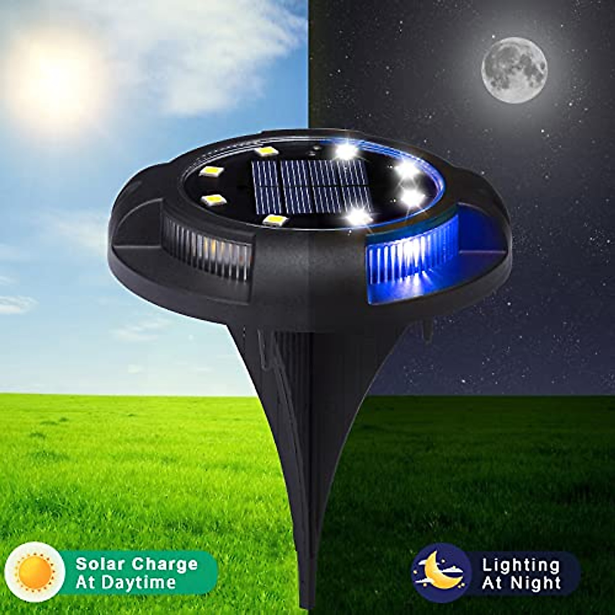 K.E.J. Solar Ground Lights Disk Lights Outdoor Powered Waterproof In-Ground Lights,Solar Landscape Lighting Easter Decoration for Garden Lawn Patio Pathway Yard Deck Walkway Driveway