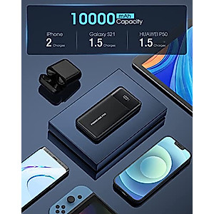 POWERADD PRO Portable Charger, USB C 10000mAh Power Bank LED Display PD 20W Fast Charging External Battery Pack Compatible with iPhone 14 13 12 11 Samsung S21 S20 Google LG iPad, etc. - Black