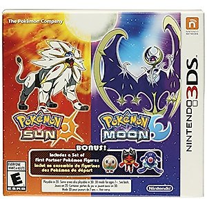 Pokemon Sun and Pokemon Moon Dual Pack - 3 Bonus First Partner Pokemon Figures (Nintendo 3DS)
