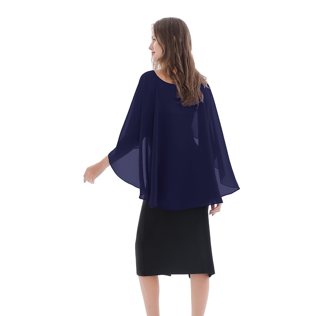 Baoqiya Women's Capelet Shawls and Wraps for Evening Dresses Soft Bridesmaid Shawl Chiffon Cape Wedding Cover Up(Navy)