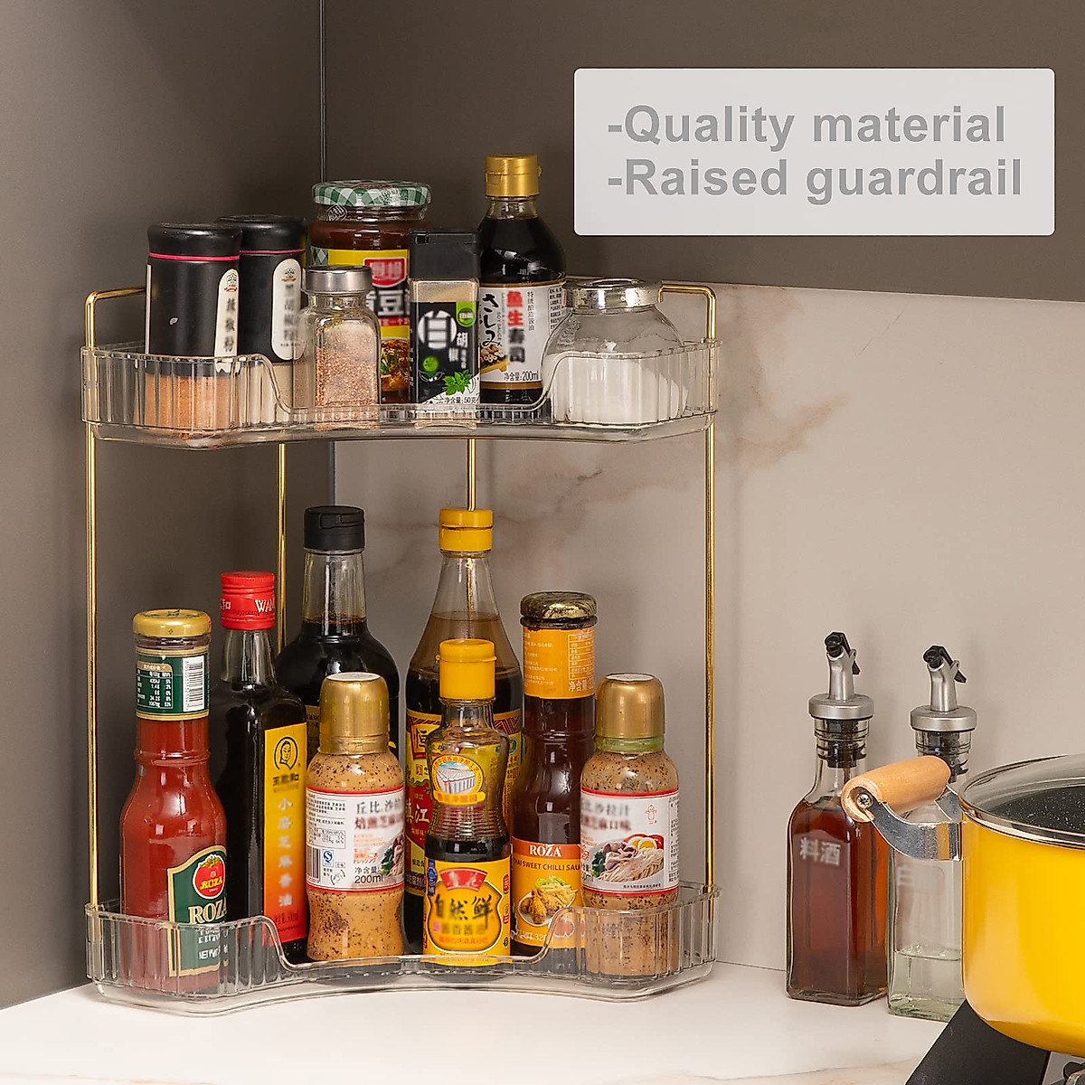 INVSSENE Corner Bathroom Countertop Organizer, Vanity Trays for Bathroom Counter, Makeup Organizer, Perfume Tray, Kitchen Spice Rack, Fits 90 Corner(Clear, 2 Tiers)