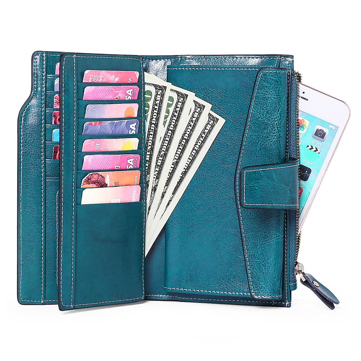 SENDEFN Women Leather Wallets RFID Blocking Clutch Card Holder Ladies Purse with Zipper Pocket
