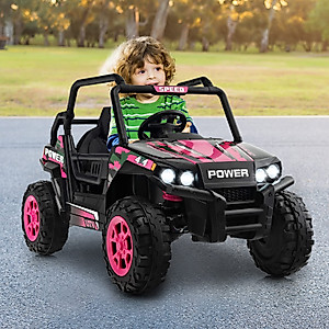 Costzon Ride on Car, 12V Kids UTV with 2.4G Remote Control, Music, LED Lights, Radio, USB Port, Storage, Slow Start, Battery Powered Off-Road Buggy for Boys Girls Aged 3-8 Years, Ride on UTV (Pink)