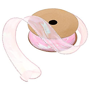 SEWACC Organza Ribbon Shimmer Sheer Chiffon Ribbon Wide Pink Wired Ribbons for Gift Wrapping DIY Crafts Bouquet Garland Baking Bowknot Wedding Party