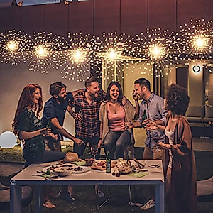 200 LED Starburst Sphere Lights,Firework Lights Battery Powered, Tent Chandelier Remote Control, Waterproof Hanging Lights for Gardens Courtyards Porches Christmas Party Home Decor（Warm White）