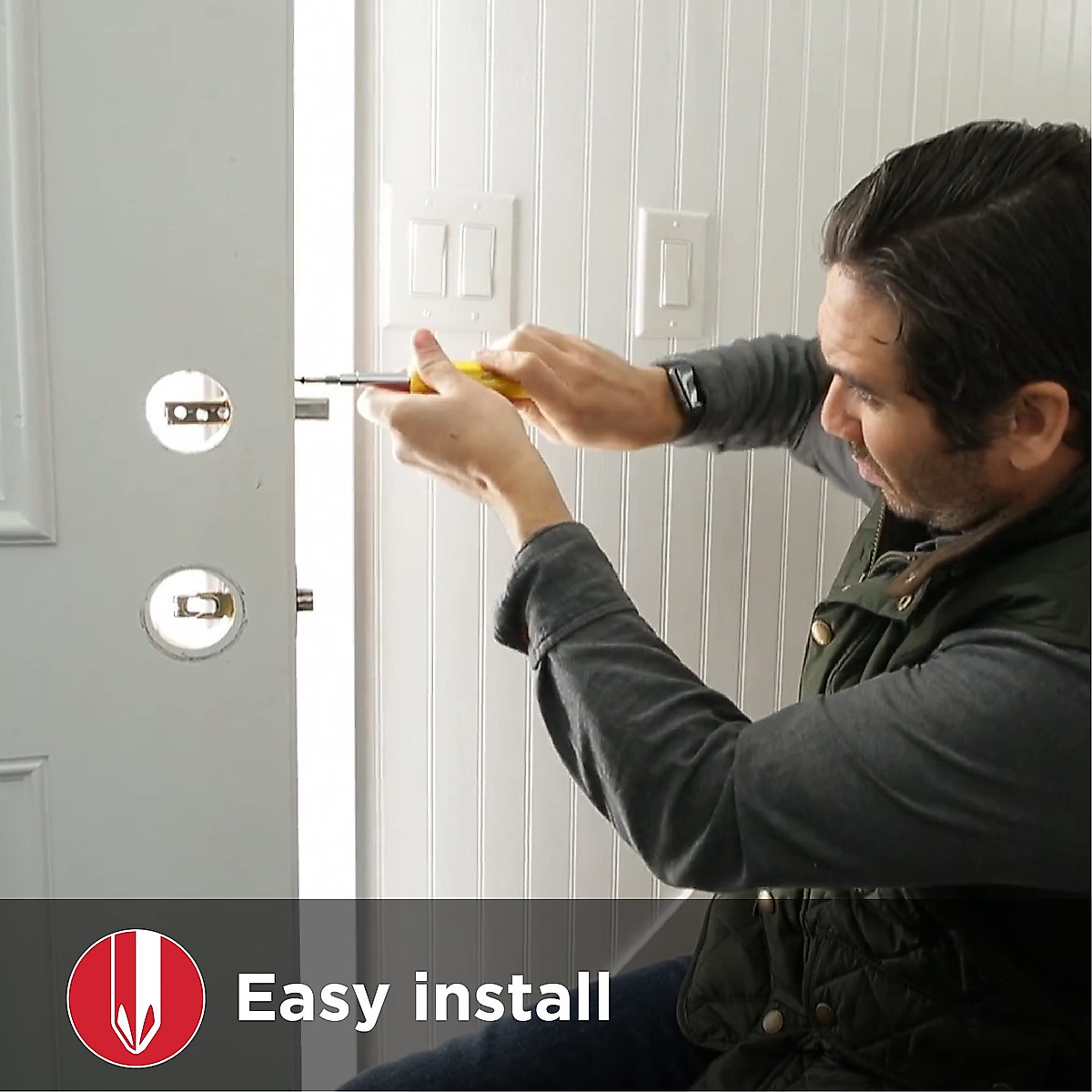 Kwikset Midtown Deadbolt Lock, Matte Black Modern Exterior Keyed Front Entry Door, Pick Resistant SmartKey Rekey Security, Single Cylinder Dead Bolt, with Microban Protection