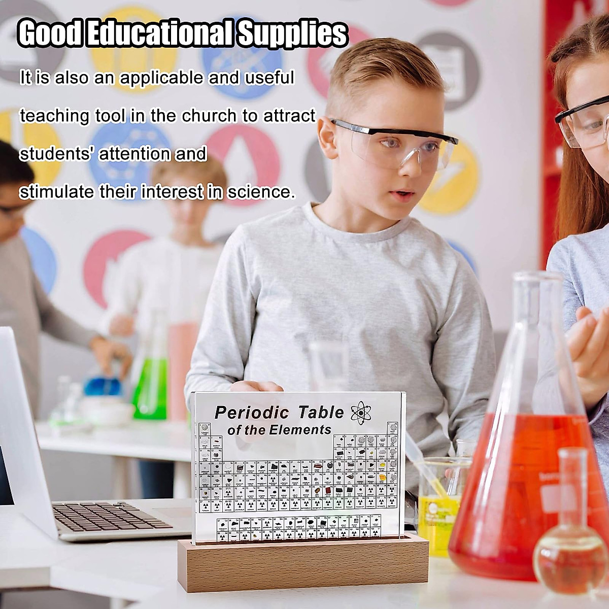 CNQLIS Periodic Table with Real Elements-Inside,Acrylic Periodic Table,3D Periodic Table of Elements,Gift for Teacher Parents Friend Students,Wooden Base(6 * 4.5 * 0.8 inch)