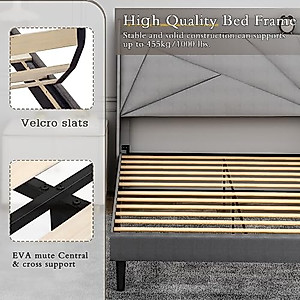 LEMBERI Queen Size Bed Frame with Storage Headboard,Upholstered Platform Bed Frame with Charging Station,Heavy Duty Mattress Foundation with Wooden Slats,No Box Spring Needed, Noise-Free