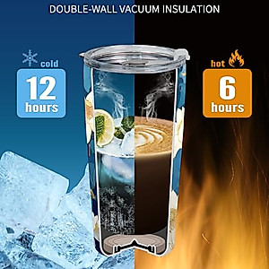 QWEUIOP 20oz Insulated Travel Coffee Mug Vintage Lotus Pattern Stainless Steel Tumbler with Lid Double Wall Vacuum Coffee Cup For Hot and Cold Drinks13953