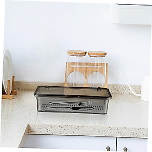 DOITOOL Flatware Tray with Lid and Drainer Kitchen Drawer Organizer, Kitchen Cutlery Tray and Utensil Drawer Organizer with Cover, Countertop Silverware Storage Container, 2.8x10x3.9