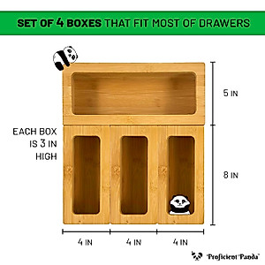 Proficient Panda,Bamboo Sandwich Bag Organizer, Ziplock Bag Organizer, Premium Bamboo Organizer/Dispenser, Compatable sizes: Gallon, Quart, Sandwich, and Snack, (4 piece set).