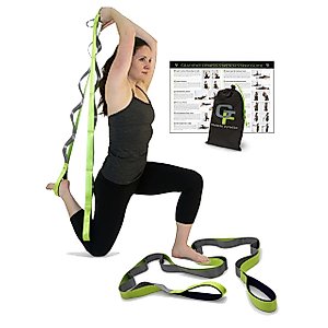 Gradient Fitness Stretching Strap for Physical Therapy, 12 Multi-Loop Stretch Strap 1.5" W x 8' L, Neoprene Handles, Physical Therapy Equipment, Yoga Straps for Stretching, Leg Stretcher (Green/Grey)