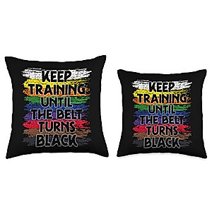 Karate Sport Japan Martial Arts Gifts Keep Training Until The Belt Turns Black Karate Throw Pillow, 16x16, Multicolor