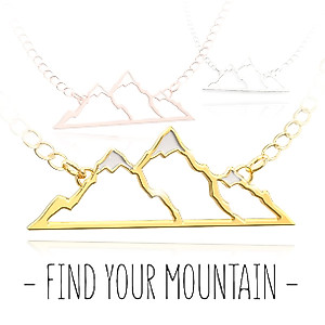 Happy Kisses Mountain Necklace for Women with Snow Top – Pendant Gift for Skiers, Hikers, Campers, Climbers and Nature Lovers – Silver, Rose Gold & Gold (Gold)