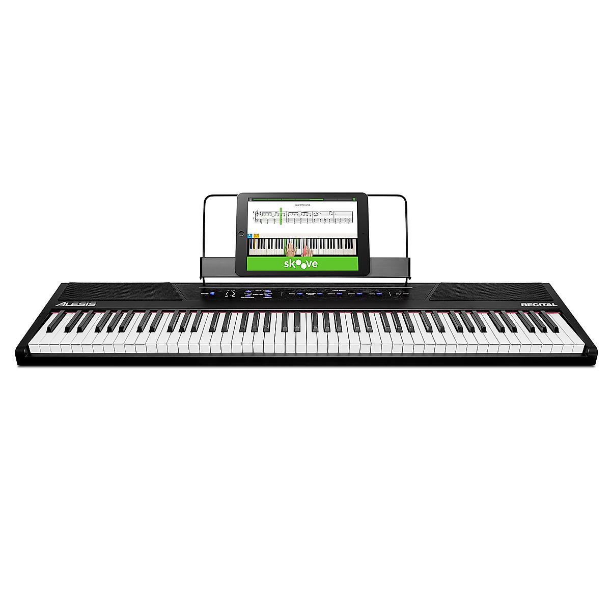 Alesis Recital | 88 Key Beginner Digital Piano/Keyboard with Full Size Keys & RockJam Xfinity Heavy-Duty, Double-X, Pre-Assembled, Infinitely Adjustable Piano Keyboard Stand with Locking Straps
