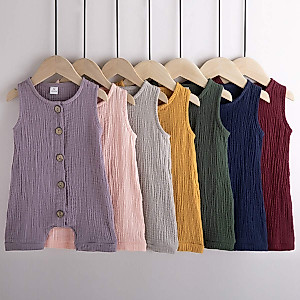 Cecobora Infant Newborn Baby Boys Girls Cotton Linen Romper Summer Jumpsuit Sleeveless Overalls Clothing Set (Green, 0-3 Months)