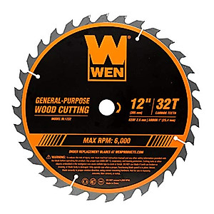 WEN BL1232-2 12-Inch 32-Tooth and 80-Tooth Carbide-Tipped Professional Woodworking Saw Blade Set, Two Pack