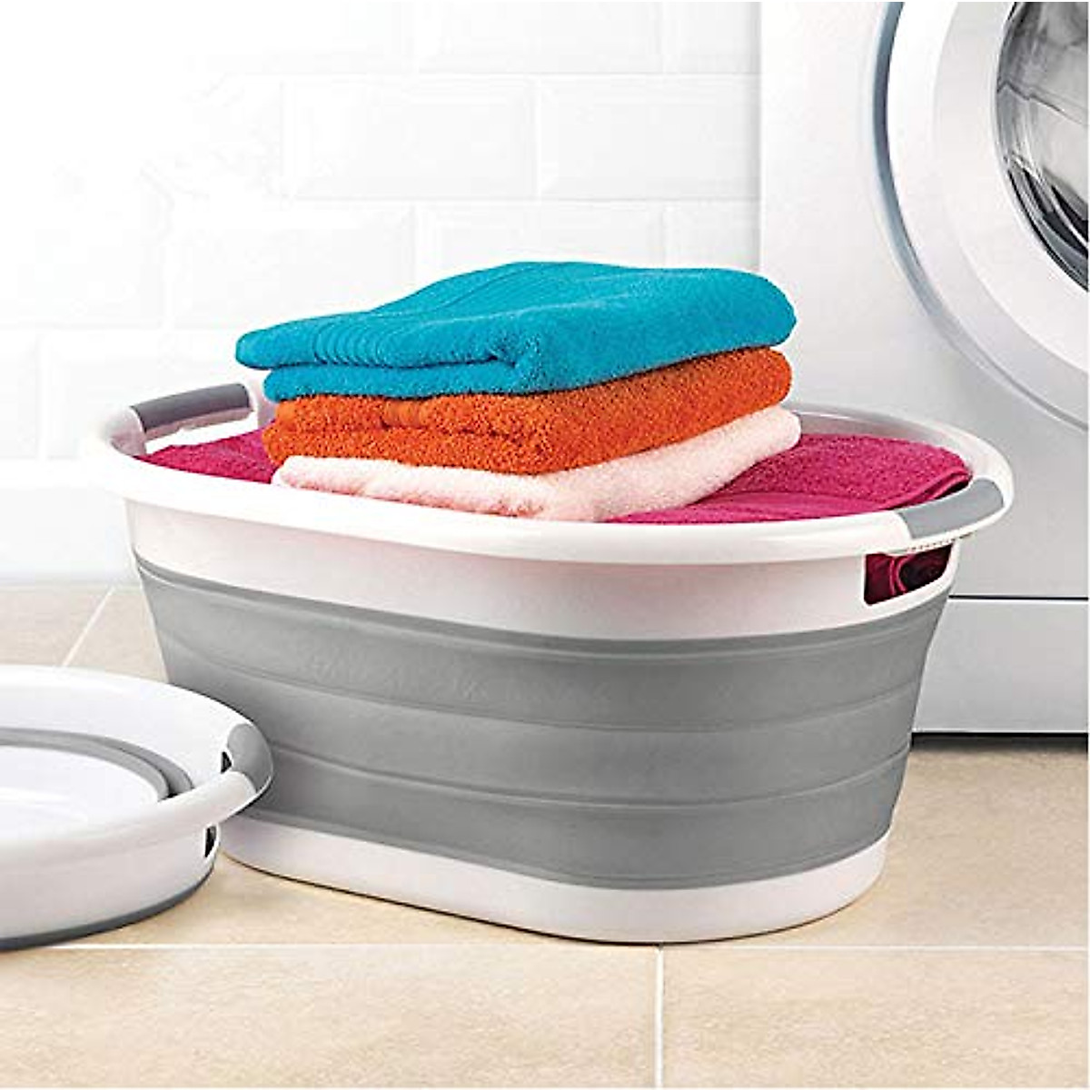 FRS Collapsible Plastic Laundry Basket - Large Folding Pop Up Laundry Basket Space Saving Storage Container Organizer