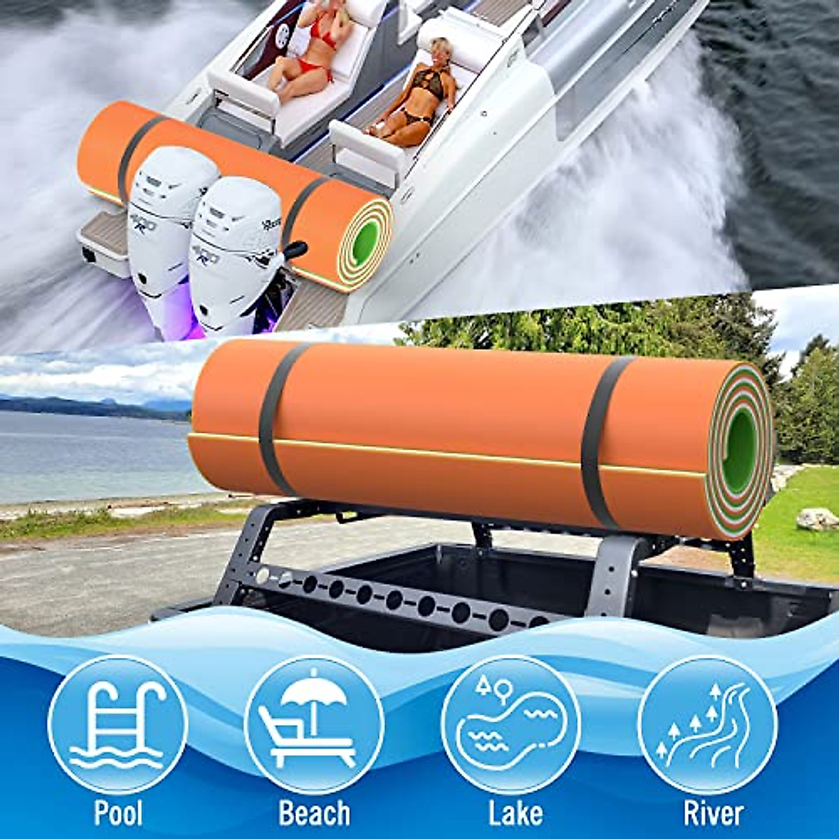 Big Floating Mat Water Foam Pad for Pools, Lakes, Oceans, Giant Lily Pad Pool Float for Water Recreation and Relaxing (Green-White-Orange,9FT)