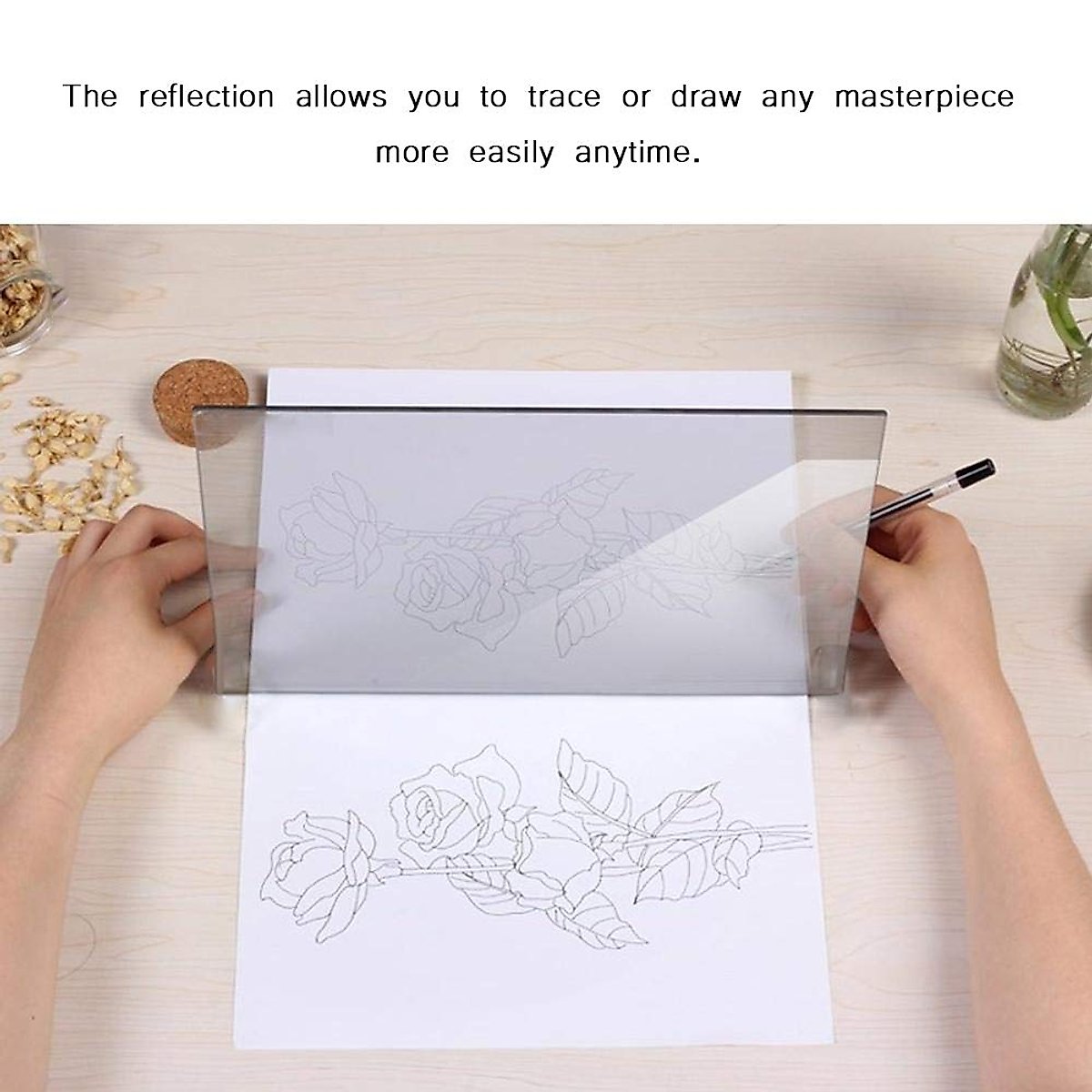 Drawing Projector, Drawing Board, IP65 Stencil Board Light Box Tracing Drawing Board Art Drawing Supplies Sketch Mirror Reflection Phone Dimming with 5 Brackets