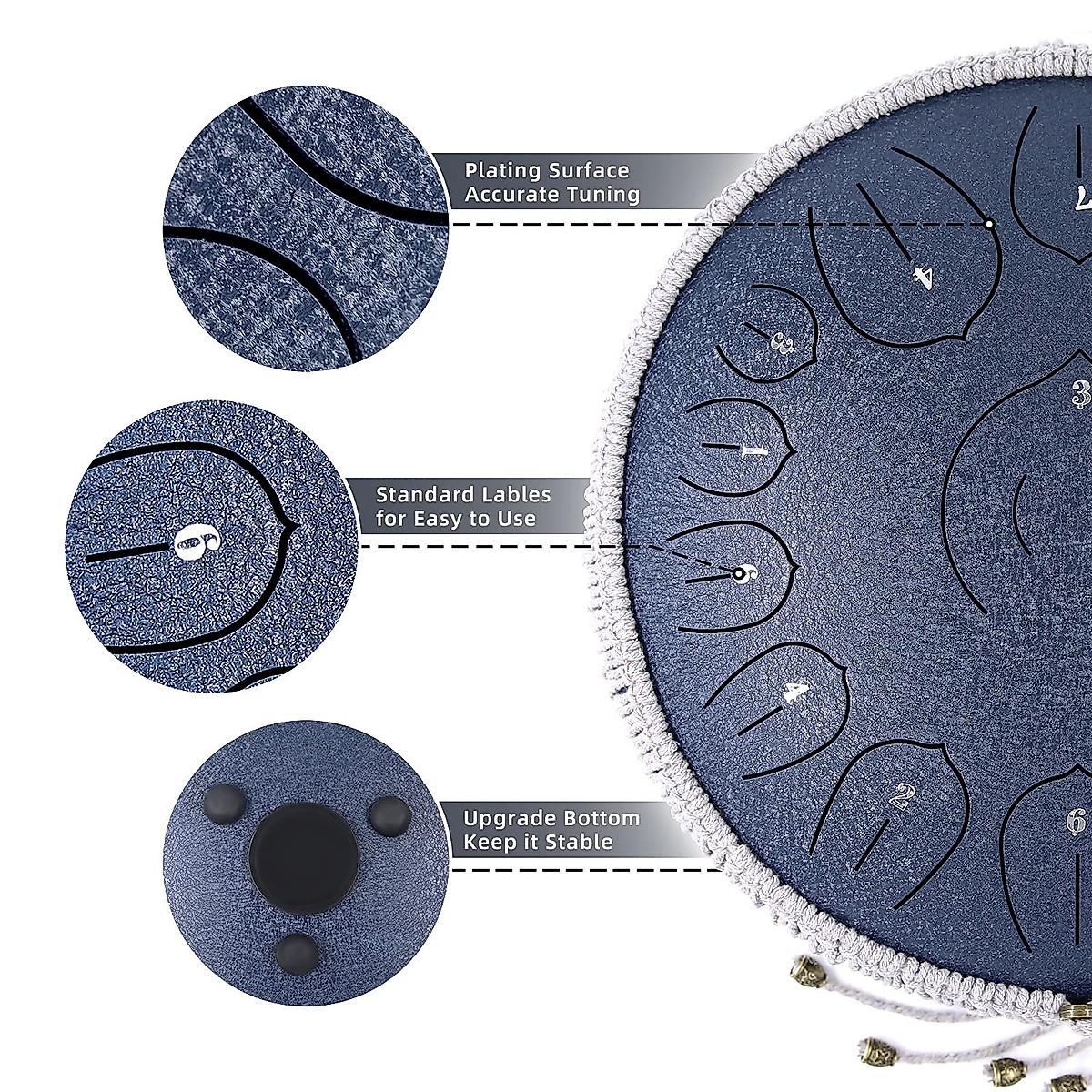 BURNING&LIN Steel Tongue Drum 15 Notes 14 Inches Tongue drum Handpan Drum Percussion for Meditation Yoga Musical Education Best Gift for Adult& Kids