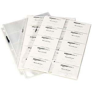 Amazon Basics Plastic Business Card Holder, Protector Sleeves for 3-Ring Binder, Transparent, 25-Pack