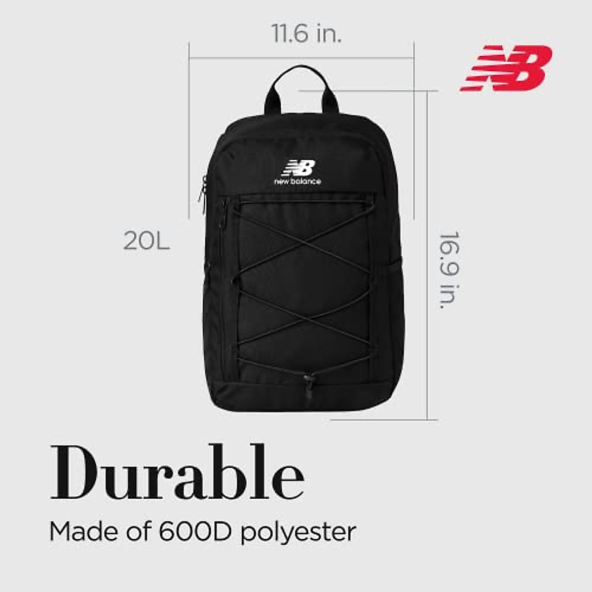 Concept One New Balance Laptop Backpack, Bungee Travel Bag for Men and Women, Black, 17 Inch