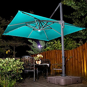 Sunnyglade 10x10ft Solar Powered LED Cantilever Patio Umbrella Square Deluxe Offset Umbrella 360°Rotation & Integrated Tilting System & LED lights for Market Garden Deck Pool Backyard Patio