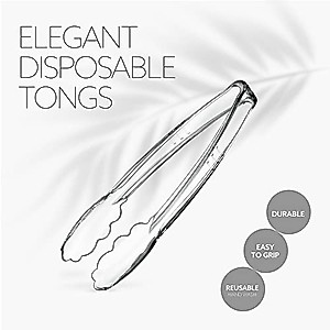 [Clear Tongs 9'' Inches] Plasticpro 9'' Serving Tongs Heavy Duty Reusable Kitchen and BBQ Clear Serving Tong for party's, Caterings, Events, Buffet, Weddings, And every Day use Pack of 12