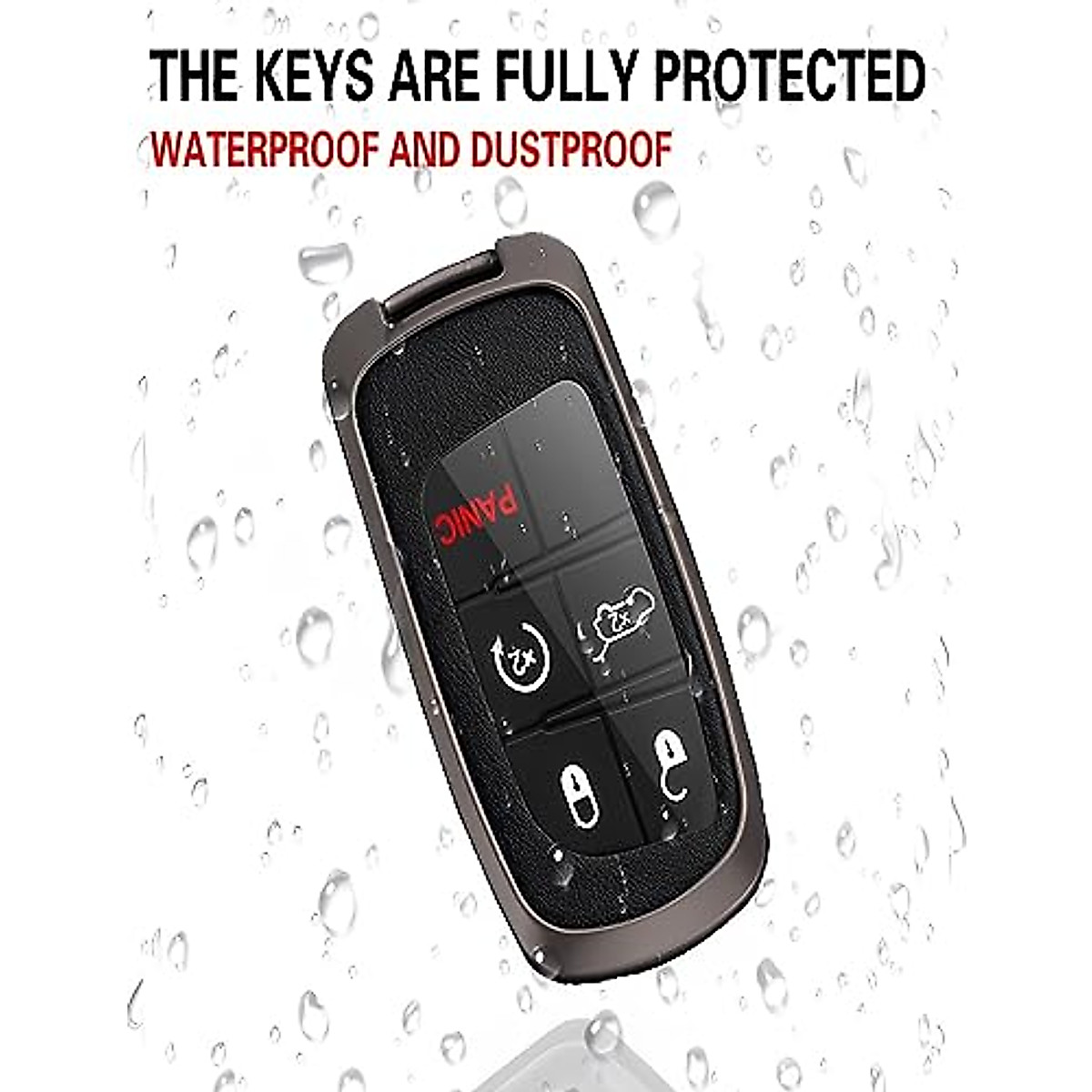 for Dodge Jeep Key Fob Cover Case Metal Shell Car Smart Keys Protect Keychain Compatible Grand Challenger Cherokee Chrysler (P-JEEAqh-Black)
