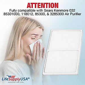 LifeSupplyUSA True HEPA Filter Replacement Compatible with Sears Kenmore 032 85301000, 118012, 85300, 3285300 Air Purifier