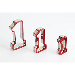 3Pcs Number One Cookie Cutters 5", 4", 3", 1 Cookie Cutter Set, Biscuit Cutter, 0.4MM Thickness Heavy Duty Food-Grade Stainless Steel, Coated with Soft PVC for Protection