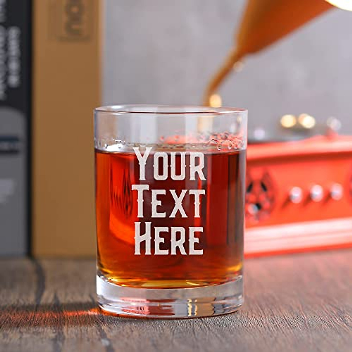 Personalized Whiskey Glass Engraved with Your Custom Text -12oz Customized Glass for Old Fashioned, Cocktails or Bourbon