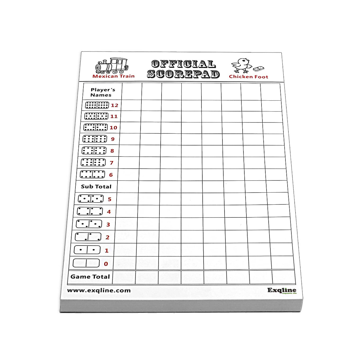 Exqline Mexican Train Score Pads, 70 Sheets Dominoes Chicken Foot and Mexican Train Score Sheets 8.3'' X 5.5'' Well-Made Large Size Paper Record Clearly and Easy to Read for Travel Gamenight