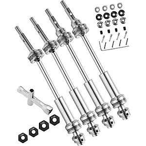 hopsupRC #45 Steel Drive Shaft CVD Upgrades for 1/10 Slash VXL 4X4,Rustler VXL 4X4,Stampede VXL 4X4,Hoss VXL 4X4 4WD,Stainless Front Rear Driveshaft Axles with Hex Hops up,Silver