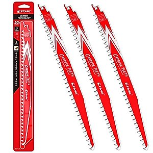 EZARC Carbide Reciprocating Saw Blade R1243HM Endurance for Hard Wood 12-Inch 3TPI, 3-Pack