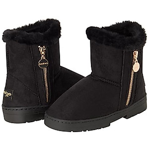 bebe Girls' Winter Boots - Faux Shearling Booties with Charm Side Zip - Boots for Girls - Fuzzy House Shoe Slippers (11-4), Size 1 Little Kid, Black