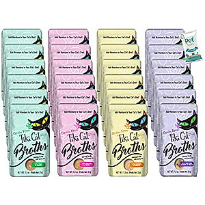 (2 Boxes) Tiki Cat Savory Broth, Grain Free Lickable Wet Food Treat, Add Moisture & Boost Flavor, 24 Pouches with 10ct pet Wipes