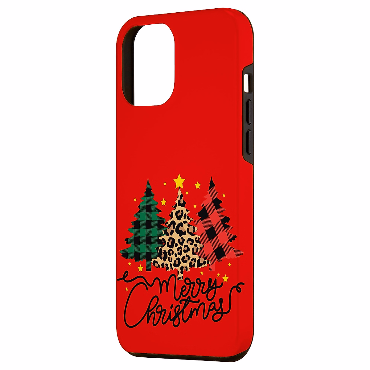 iPhone 14 Pro Max Merry Christmas Trees with Buffalo Plaid & Leopard phone Case