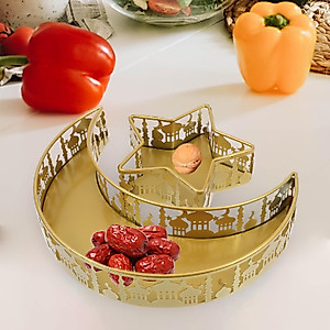 Star Moon Shaped Ramadan Tray: 2Pcs Ramadan Kareem Iron Tray Eid Mubarak Candy Dessert Tray Islam Muslim Party Festival Table Decor