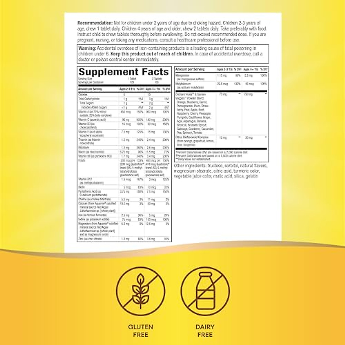 Nature's Way Alive! Children's Daily Chewable Multivitamin, Supports Bone, Eye, and Immune Health*, Orange & Berry Fruit Flavored, Gluten Free, 120 Chewable Tablets (Packaging May Vary)