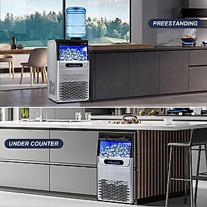 Zomagas Commercial Ice Maker Machine, 80LBS/24H Under Counter Ice Maker, Stainless Steel Freestanding Ice Machine with 13LBS Bin, Self-Cleaning, Scoop, Ideal for Home Bar Offices