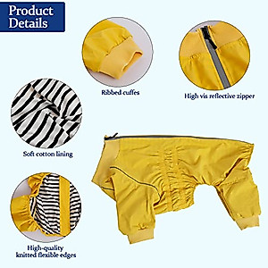 Brabtod Waterproof Dog Raincoat with Legs Double Layer Dog Clothes Full Body Dog Rainproof Jacket with Reflective Zipper Closure, Trousers Suit Ideal for Small Medium-Yellow-XXL