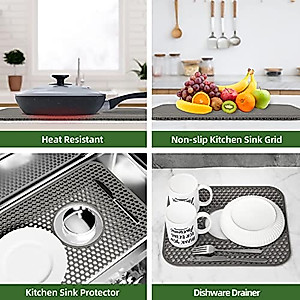 SPOLLSES Silicone Sink Mats, 2 PCS Kitchen Sink Protector Grid Accessory, 13.54 ''x 11.6 '' Sink Mat for Bottom of Farmhouse Stainless Steel Sink, Non-Slip Heat Resistant, Center Drain