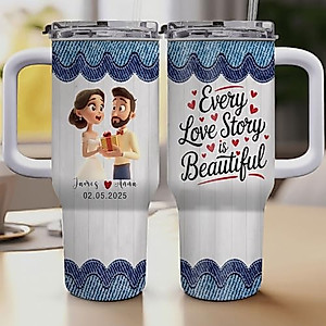 Custom 40oz Tumbler with Handle – wedding kiss-Personalized Couple Gift for Anniversary Wedding Gift, Birthday, Mother's Day, Valentine’s Day v2es8D
