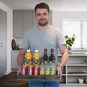 Sufandly Large Wooden Serving Tray with Handles, Rectangle Breakfast Tray 15.7 x 11.8 Inch Wood Color…